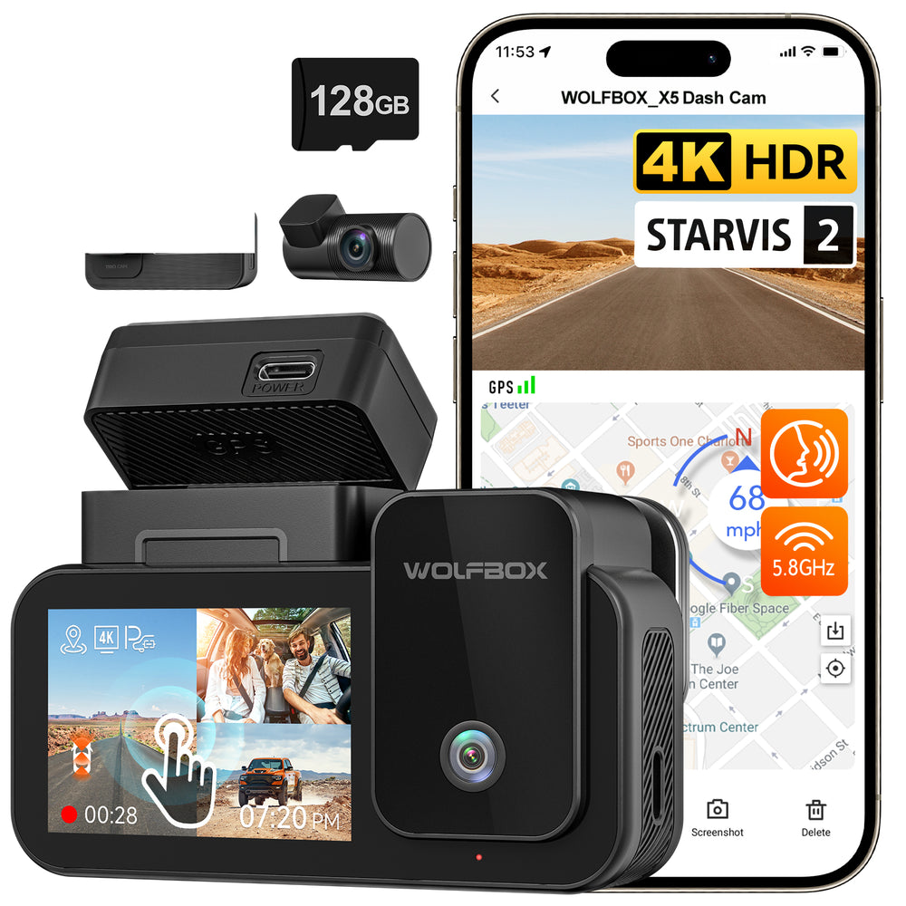 WOLFBOX X5 3 Channel Touchscreen WiFi Mini Dash Camera