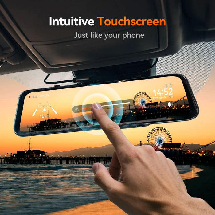 WOLFBOX G900Pro 12MP WiFi Touch Screen Rear View Mirror Dash Cam Smart