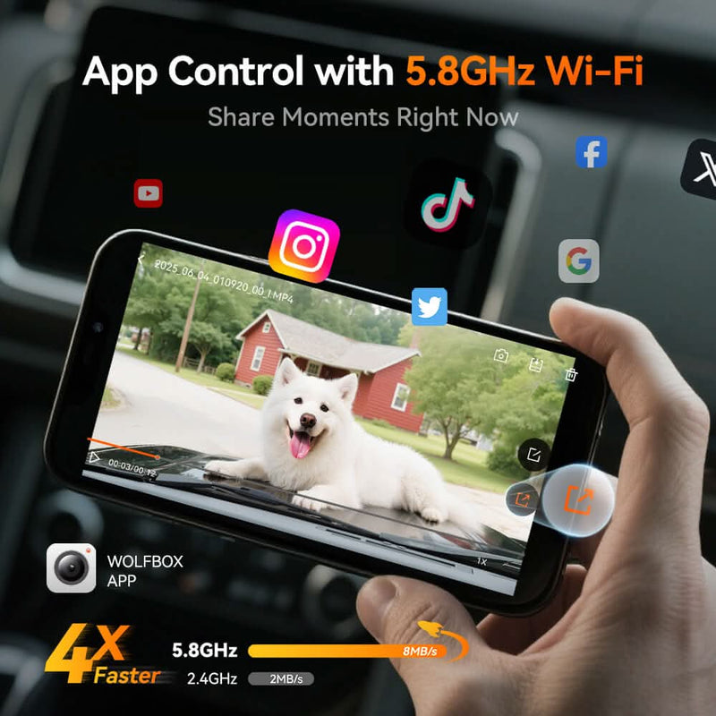 WOLFBOX G900Pro 12MP WiFi Touch Screen Rear View Mirror Dash Cam Smart