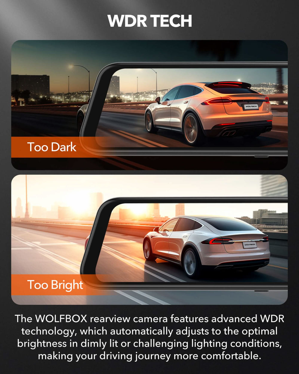 WOLFBOX G840H Rear View Mirror Dash Cam RHD