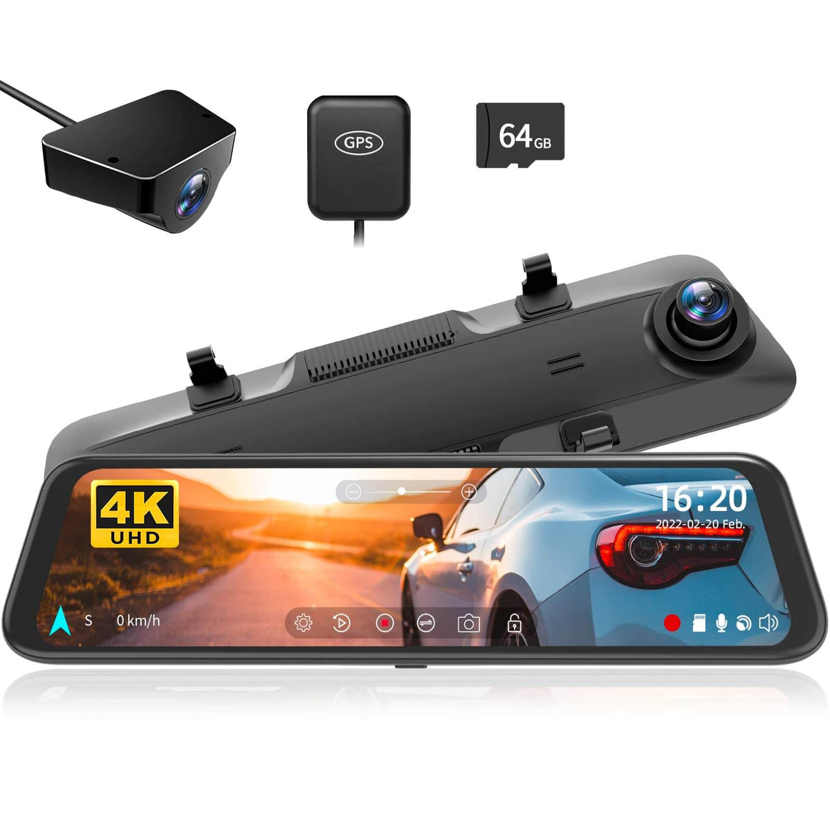 WOLFBOX G850 Rearview Mirror Backup Camera Dash Cam RHD